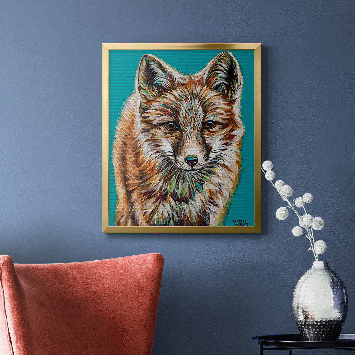 Millwood Pines Teal Fox Premium Framed Canvas - Ready to Hang | Wayfair