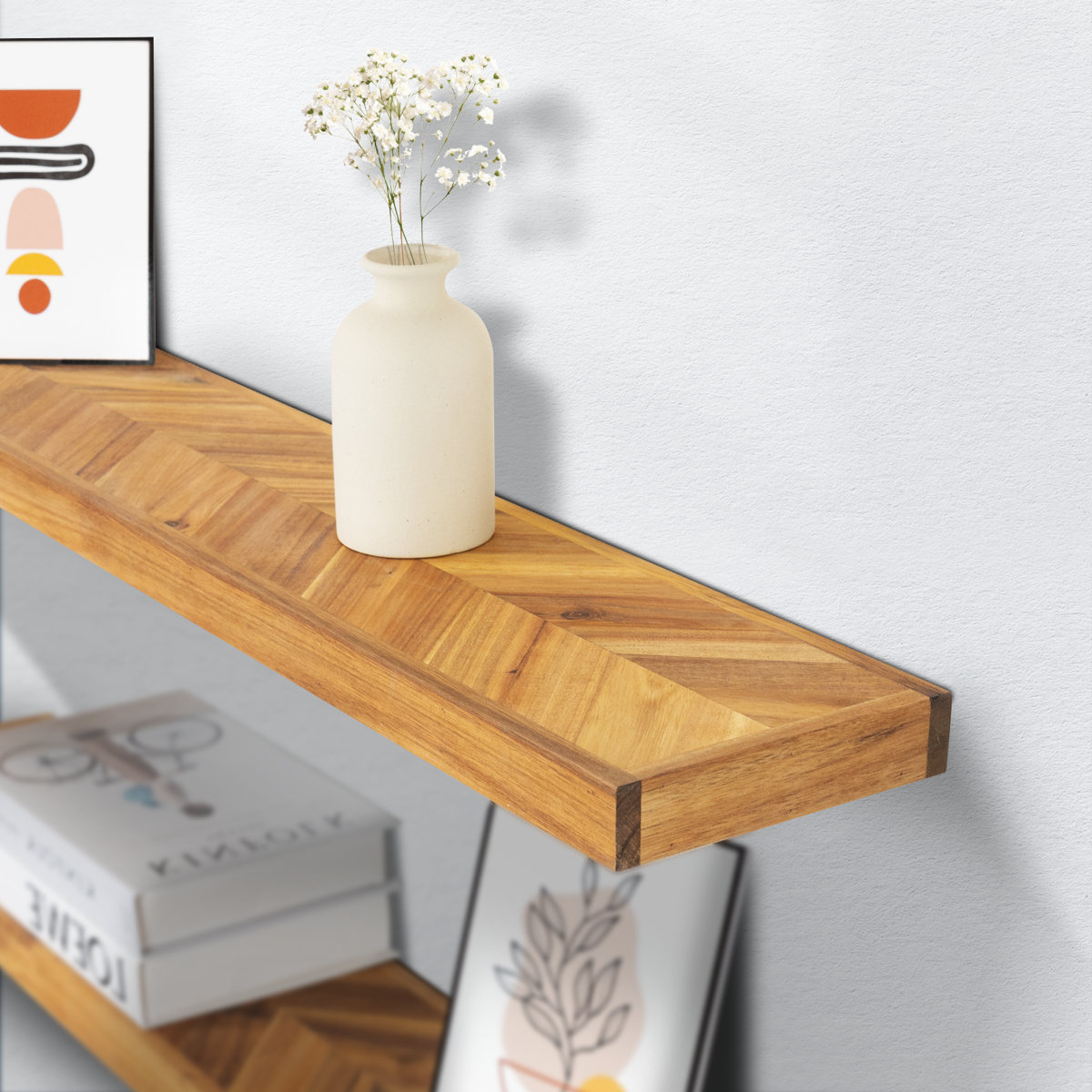 Gracie Oaks Jorgensen 2 Pieces Acacia Solid Wood Chevron Floating ...