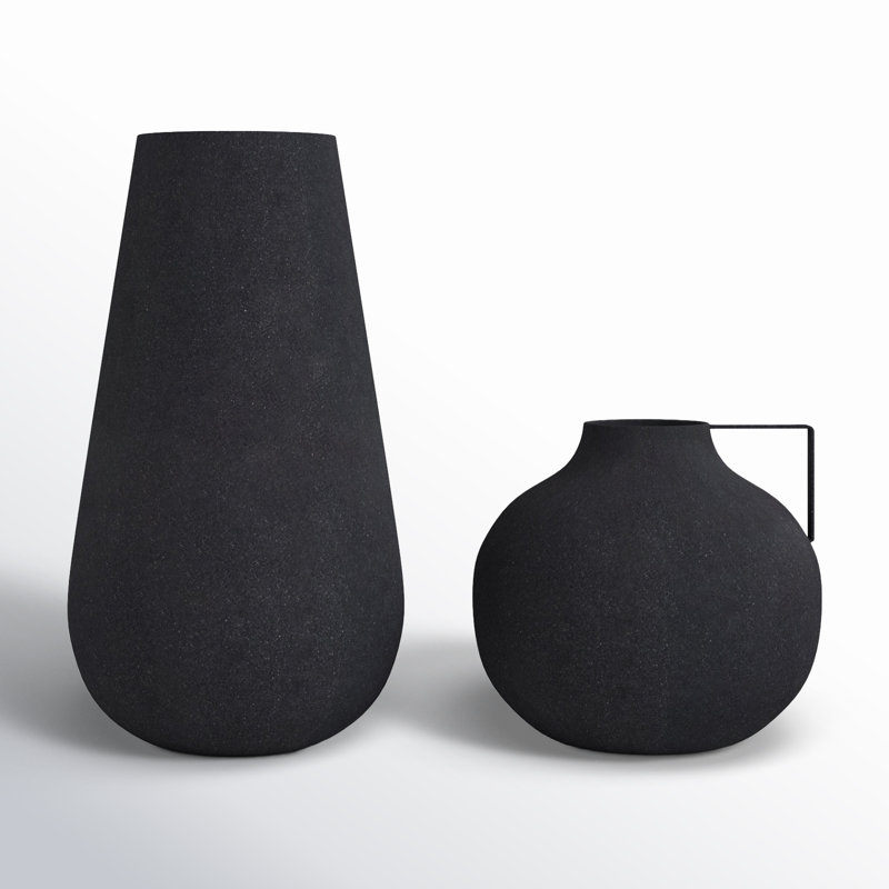 Renwil 2 Piece Matte Black Metal Table Vase Set & Reviews | Perigold