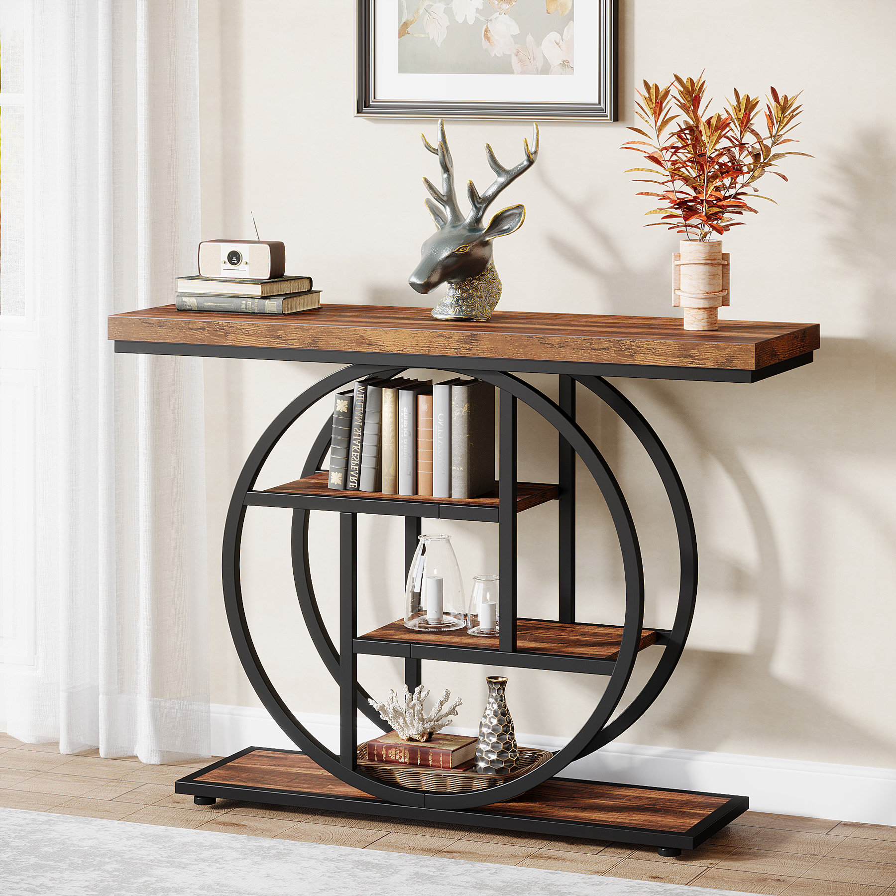 17 Stories 41.3" Industrial Entry Console Table with Storage for Living ...