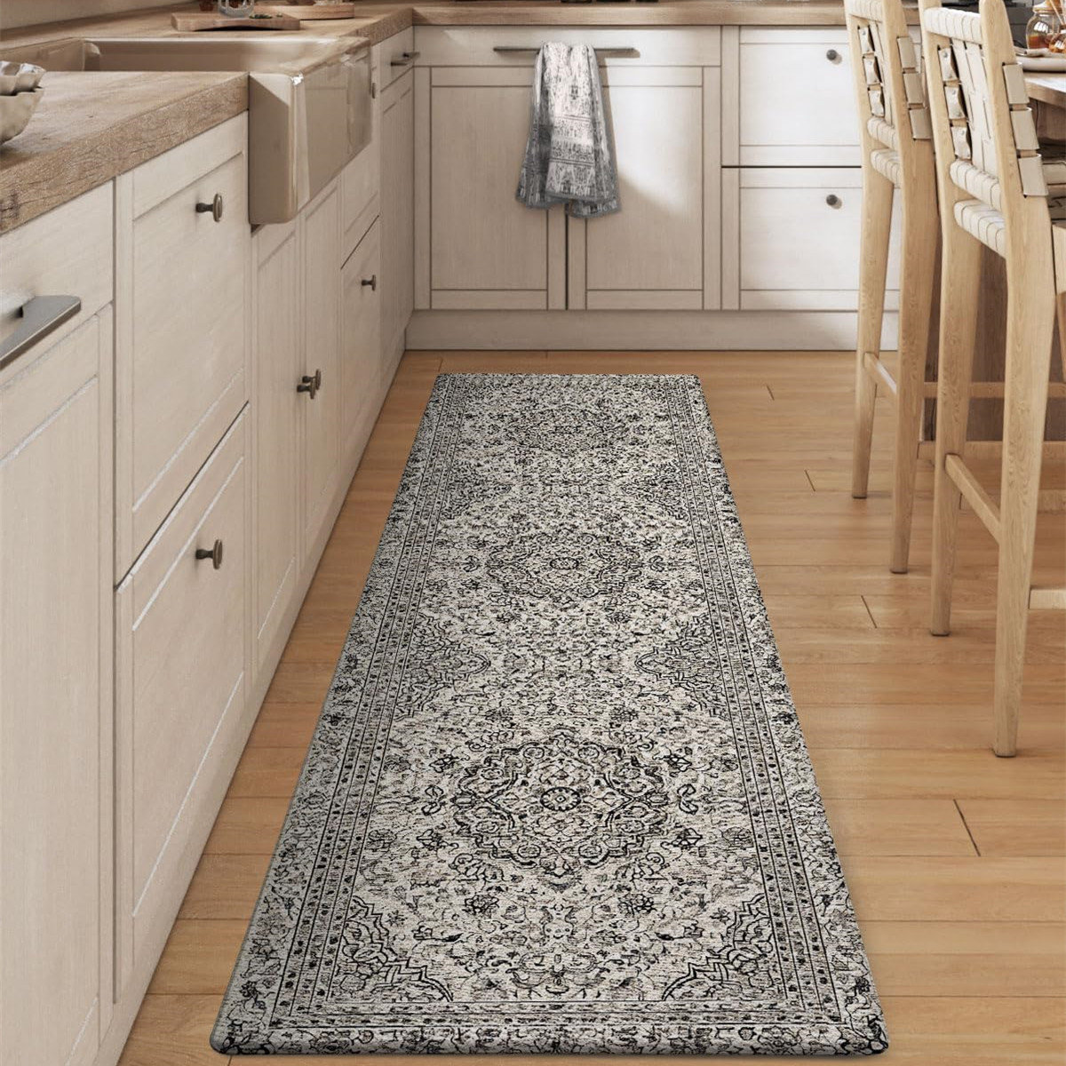Alcott Hill® Non Skid Waterproof Boho Kitchen Runner, Comfort Standing ...