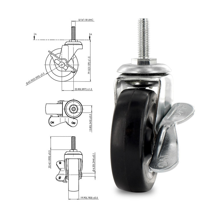 Outwater 1-1/4" Round Metal Double Star Caster Insert | 5/16-18 ...