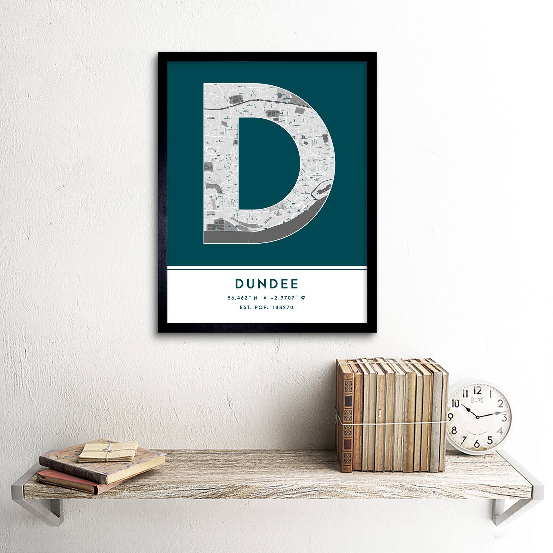 Wee Blue Coo Dundee Scotland United Kingdom City Map Teal Colour Block ...