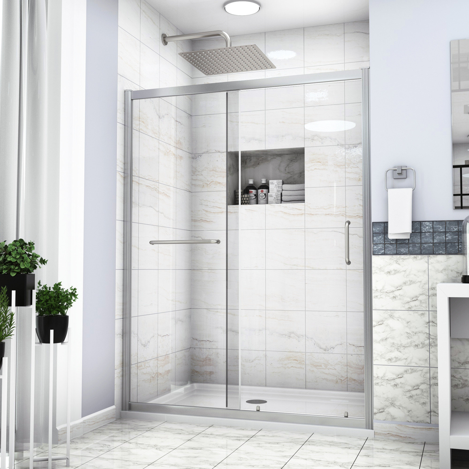 SuedeSerenade 60" X 72" Shower Door, Single Sliding, Brushed Nickel ...