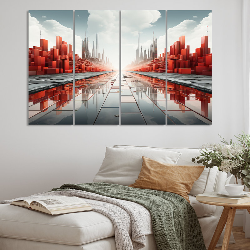 Ebern Designs Abstract Future Cityscape II On Canvas 4 Pieces Print ...