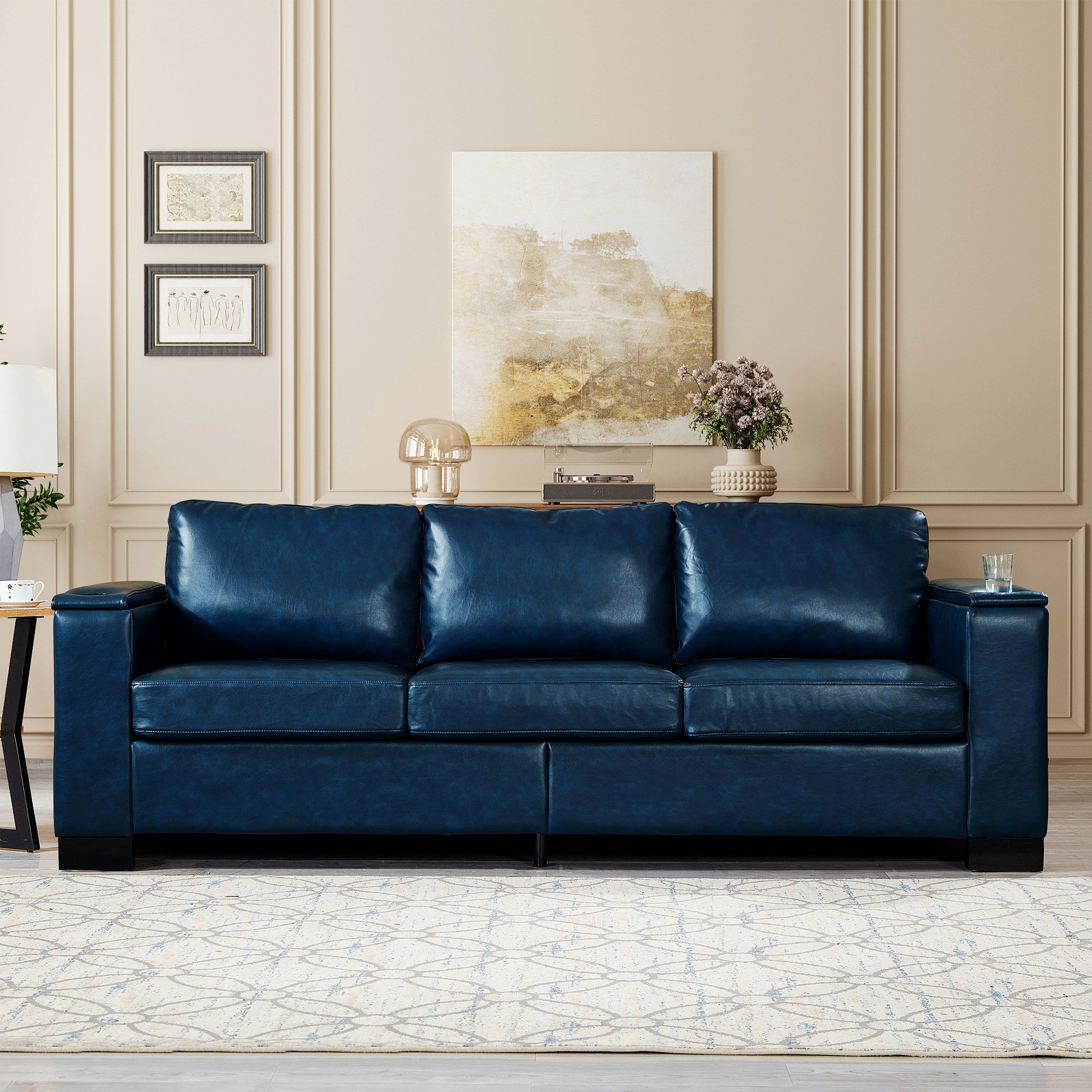 Latitude Run® Living Room 3-Seater Sofa With Cup Holder, Upholstered ...