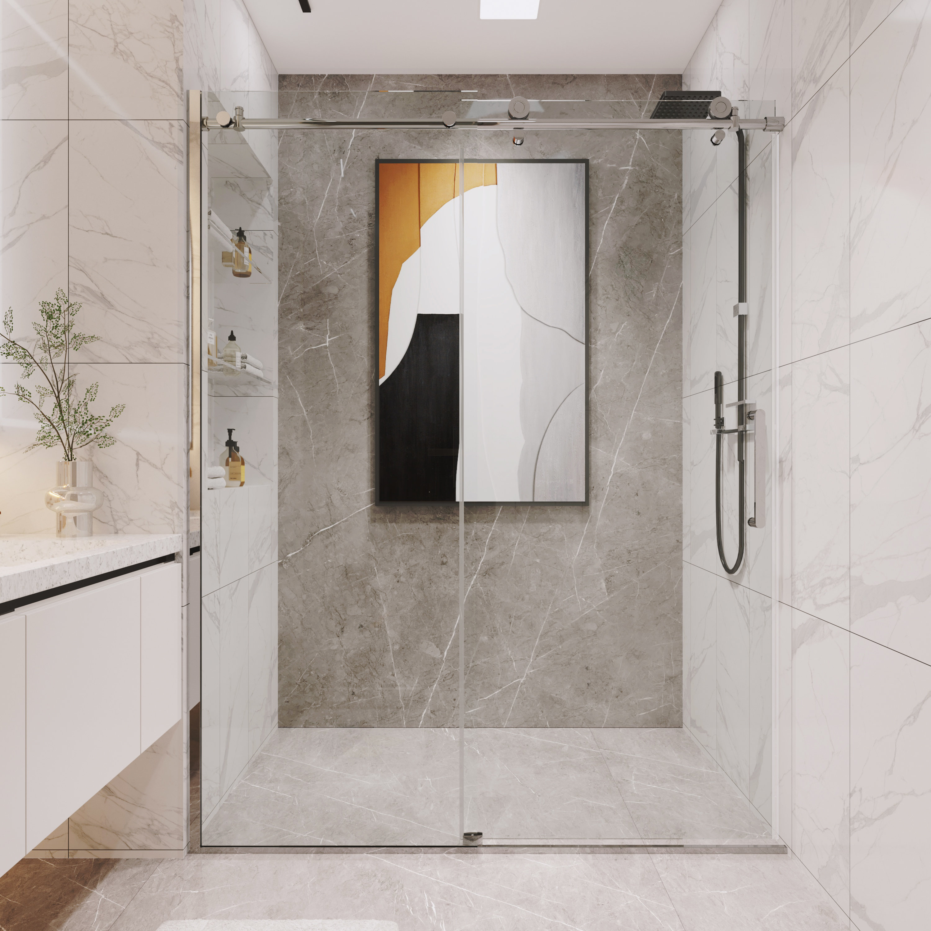 Mauna Oceanus 55" - 59" W x 75" H Single Sliding Frameless Shower Door ...