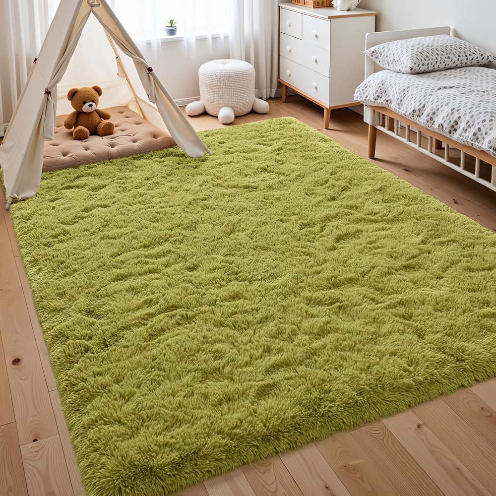 Mercer41 Green Shag Rug With Non-Slip Dots For Living Room, Fuzzy Plush ...