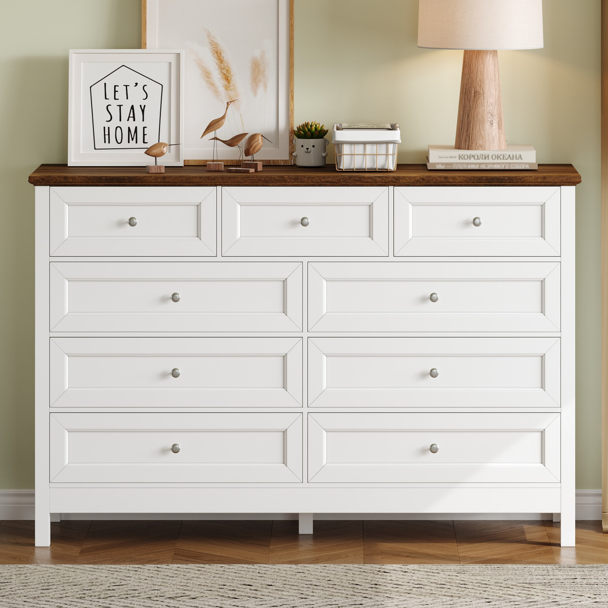 Gracie Oaks Rustic Wooden 9-Drawer Storage Dresser with Handles for ...