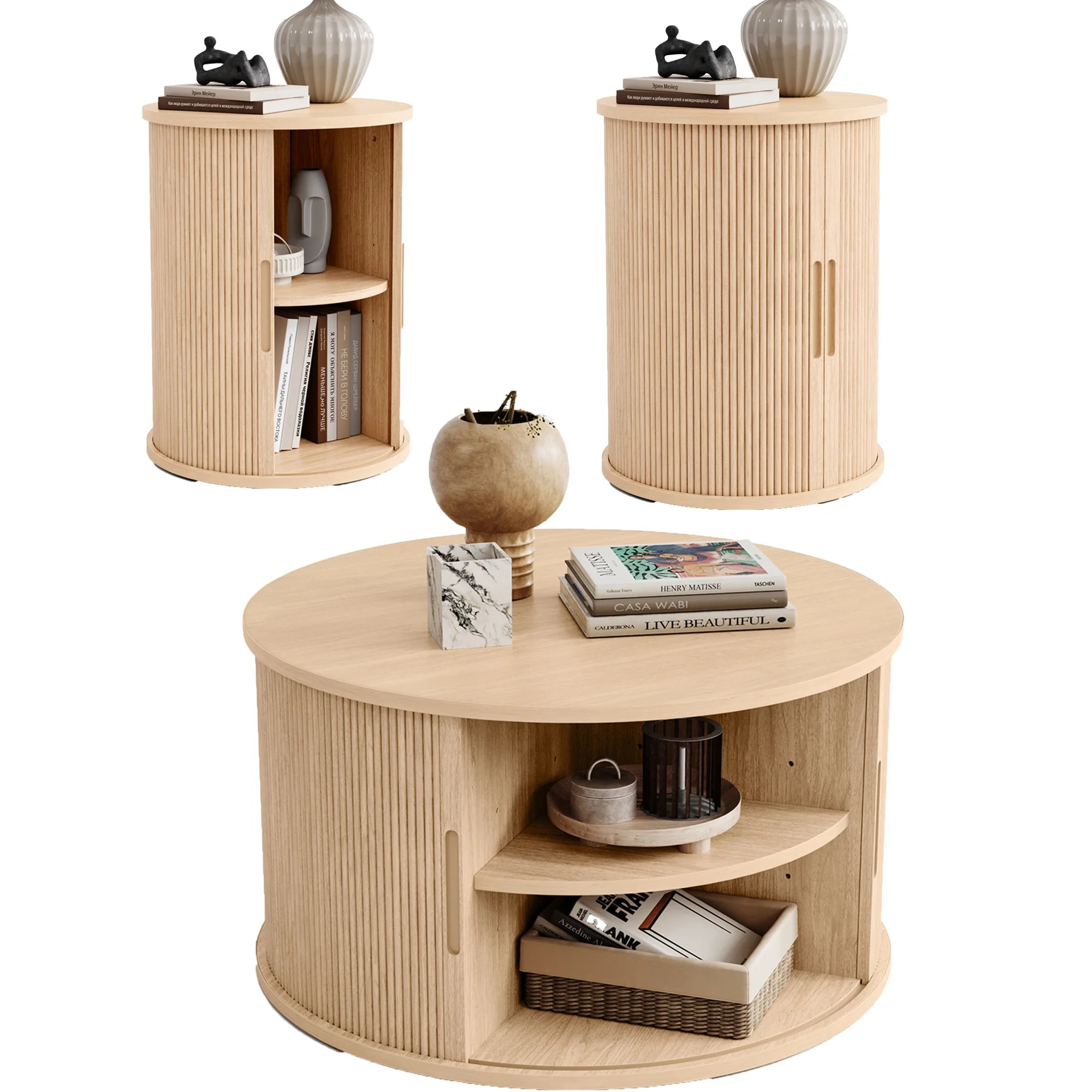 Ebern Designs 3-Piece Coffee Table Set Include Coffee Table Round And 2 ...