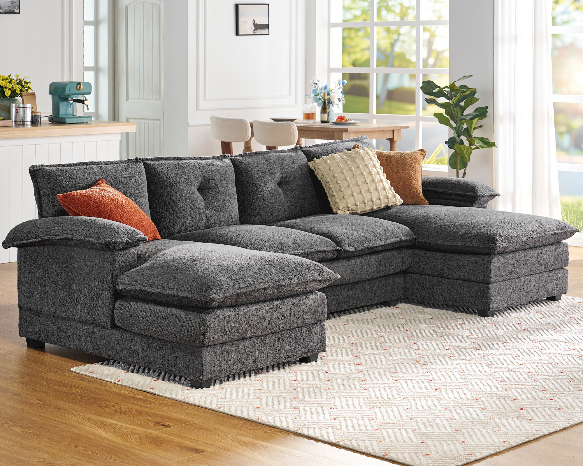 Latitude Run® 115 Inch Sectional Couch, Modular Sectional Sofa- Double ...