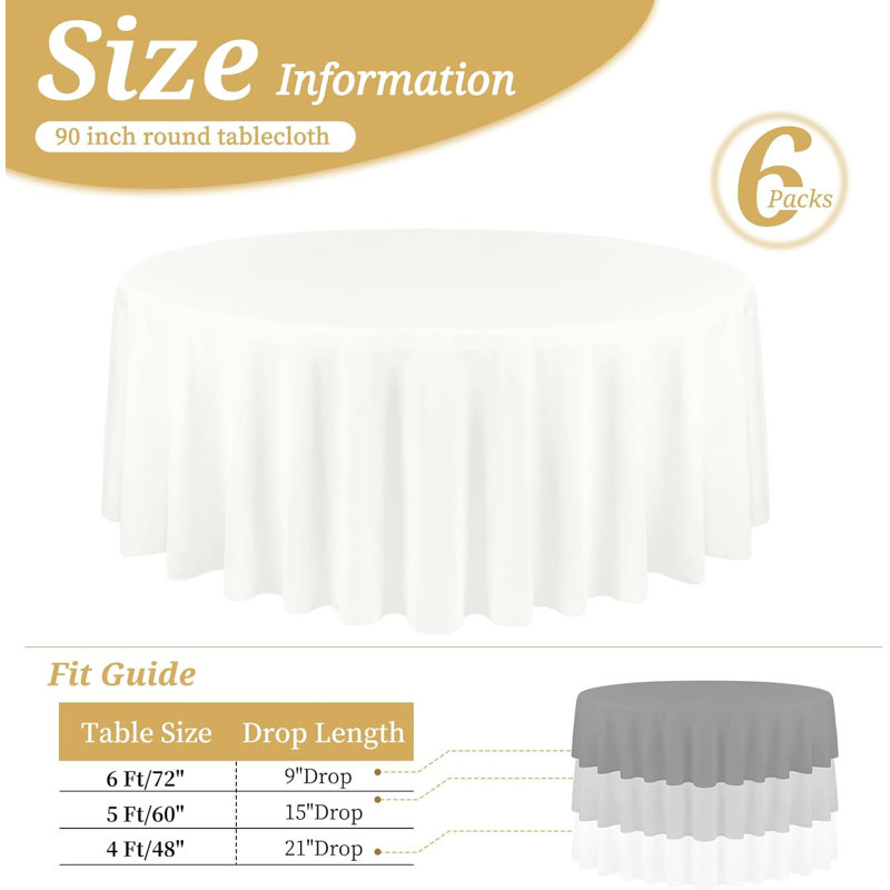 Hokku Designs 6 Pack Round Tablecloth 90 Inch Table Cloths Polyester ...