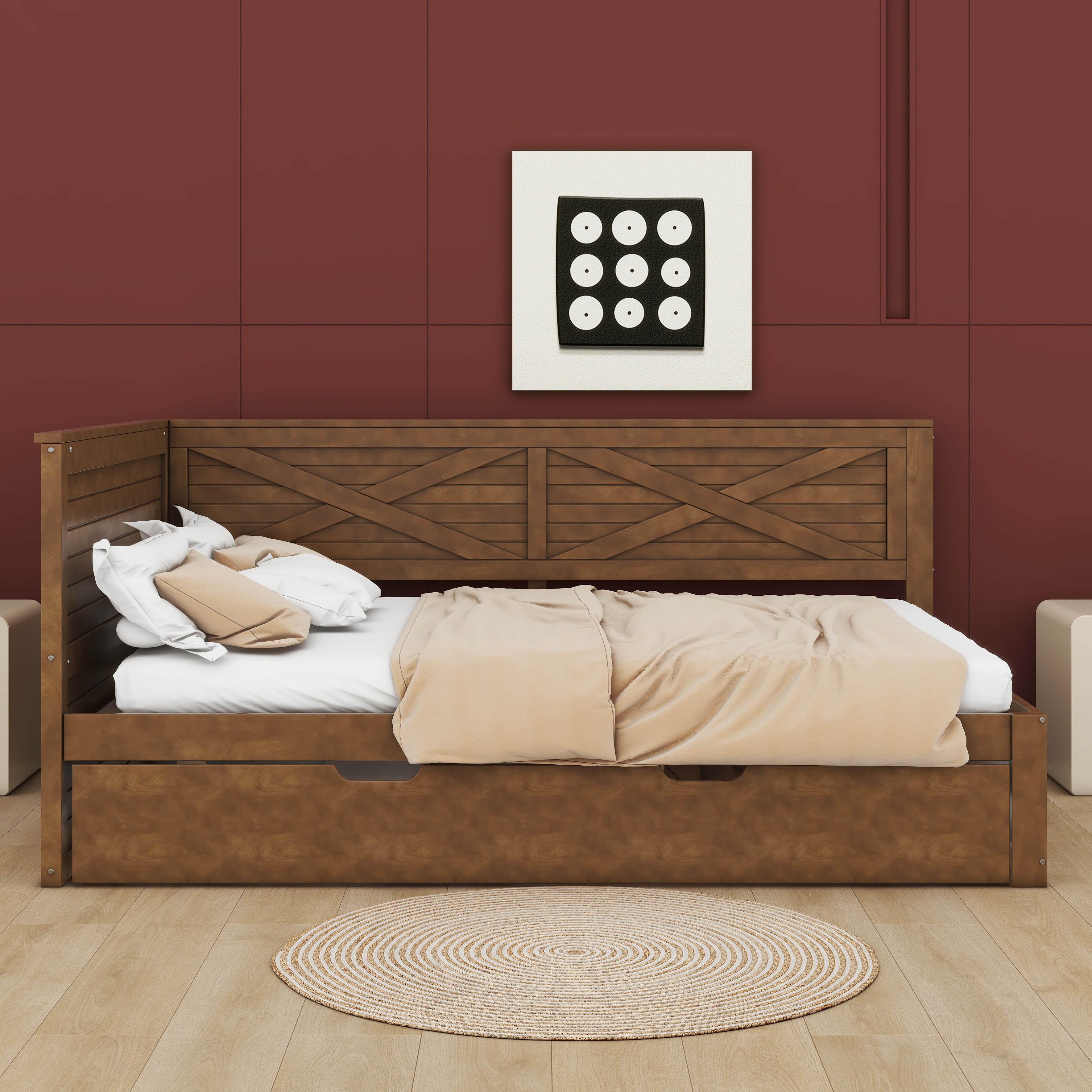 August Grove® Cythina Twin Size Wood Daybed with Trundle and Rustic ...