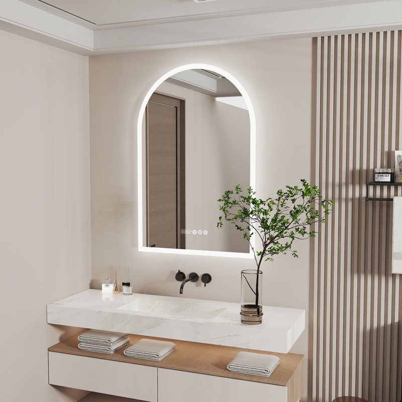 Wrought Studio™ Beveled LED Backlit Bathroom Mirror with Lights, Date ...