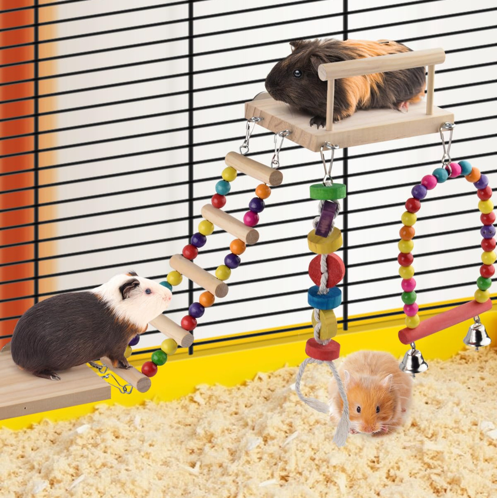 Bungalow Rose Detachable Birdie Perches Platform Swing with Climbing ...