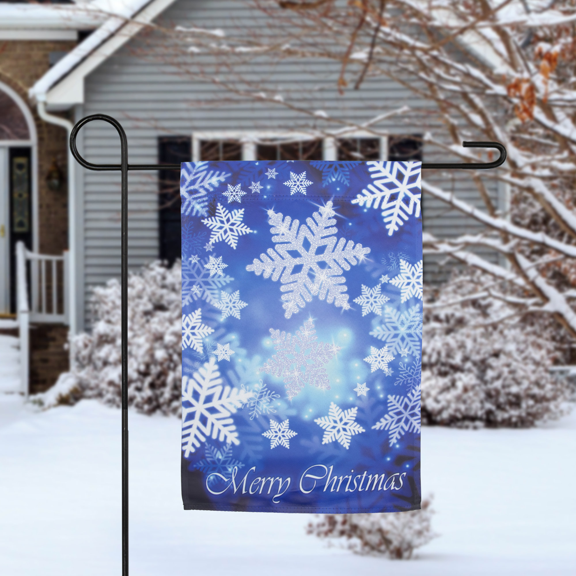 Northlight Seasonal Merry Christmas and Snowflakes Blue and White ...