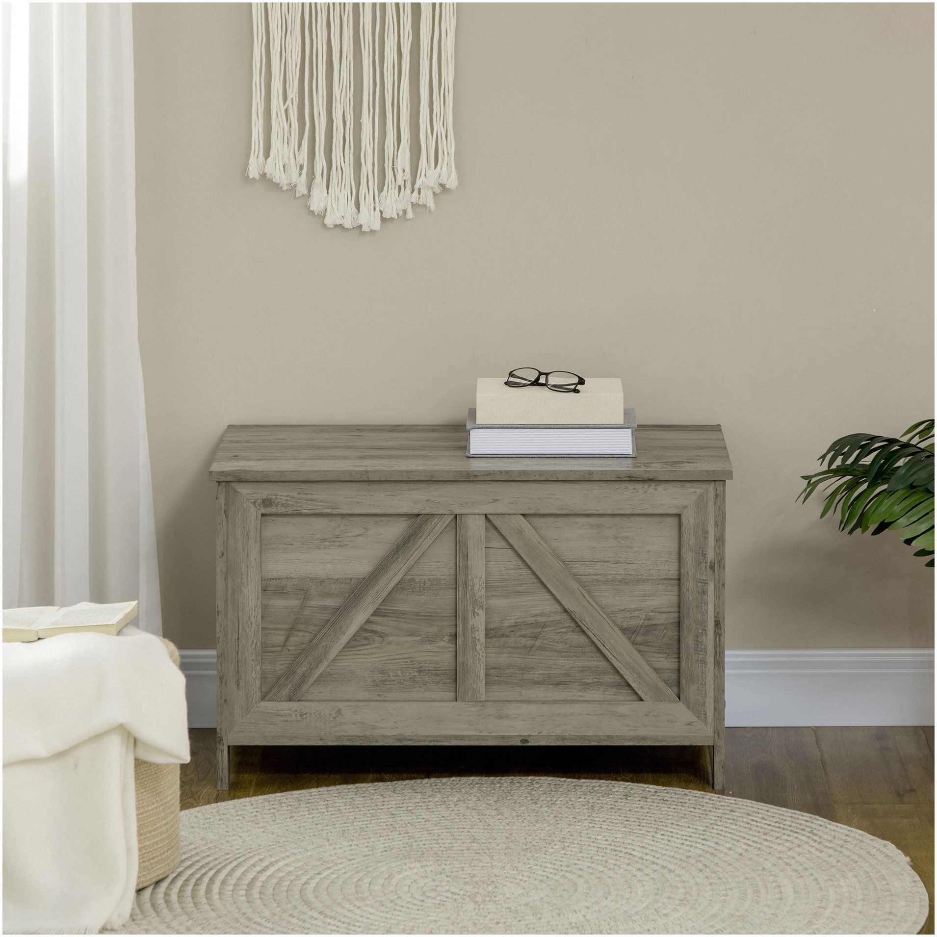 Ebern Designs 30" Farmhouse Storage Chest, Lift Top Box Organizer With ...