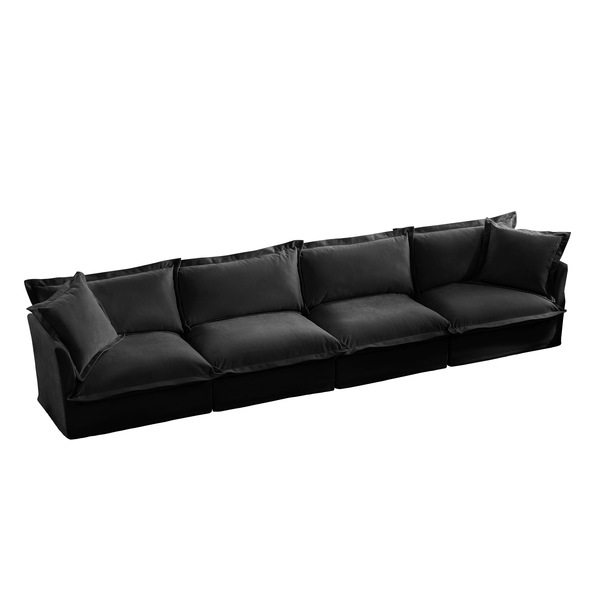 Latitude Run® Quinton Slipcovered Chenille 4-Seater Sectional Sofa with Back Cushions & Pillows ...