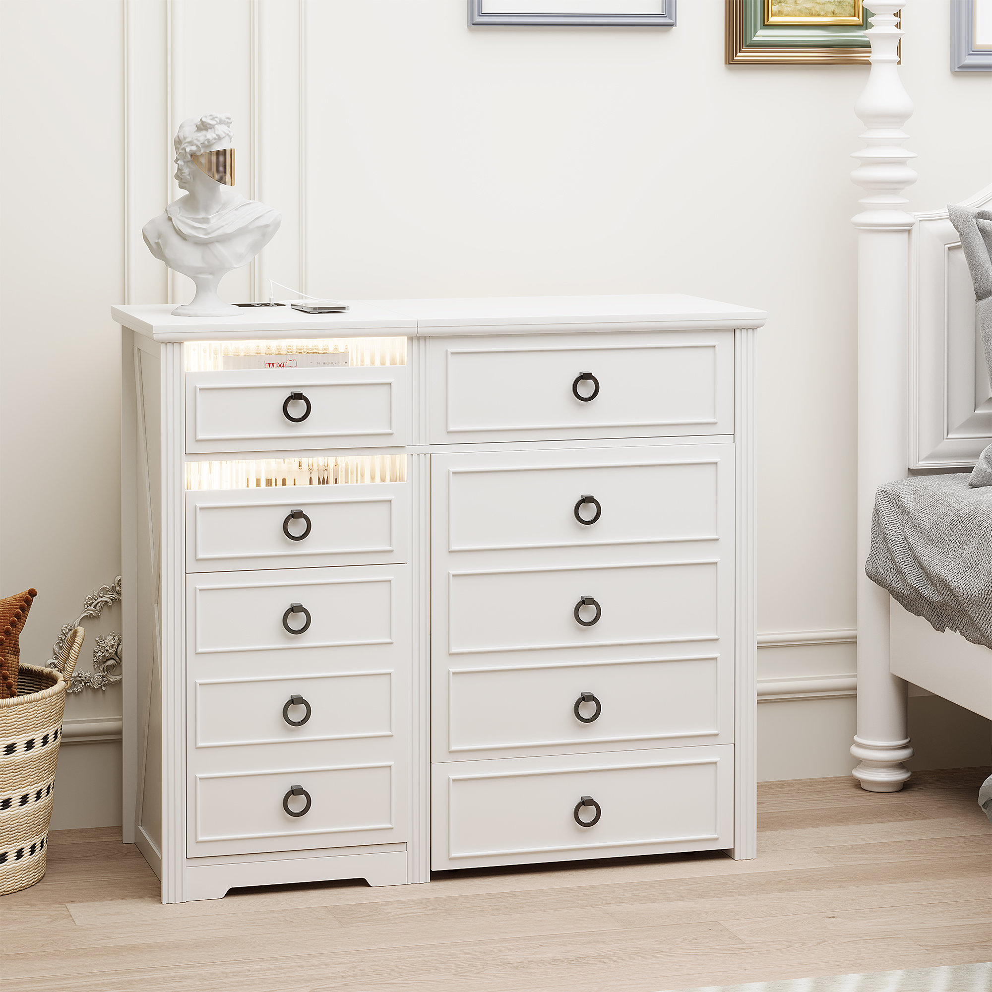 Wrought Studio™ Coletyn Makeup Vanity With Led Light and Hidden Storage ...