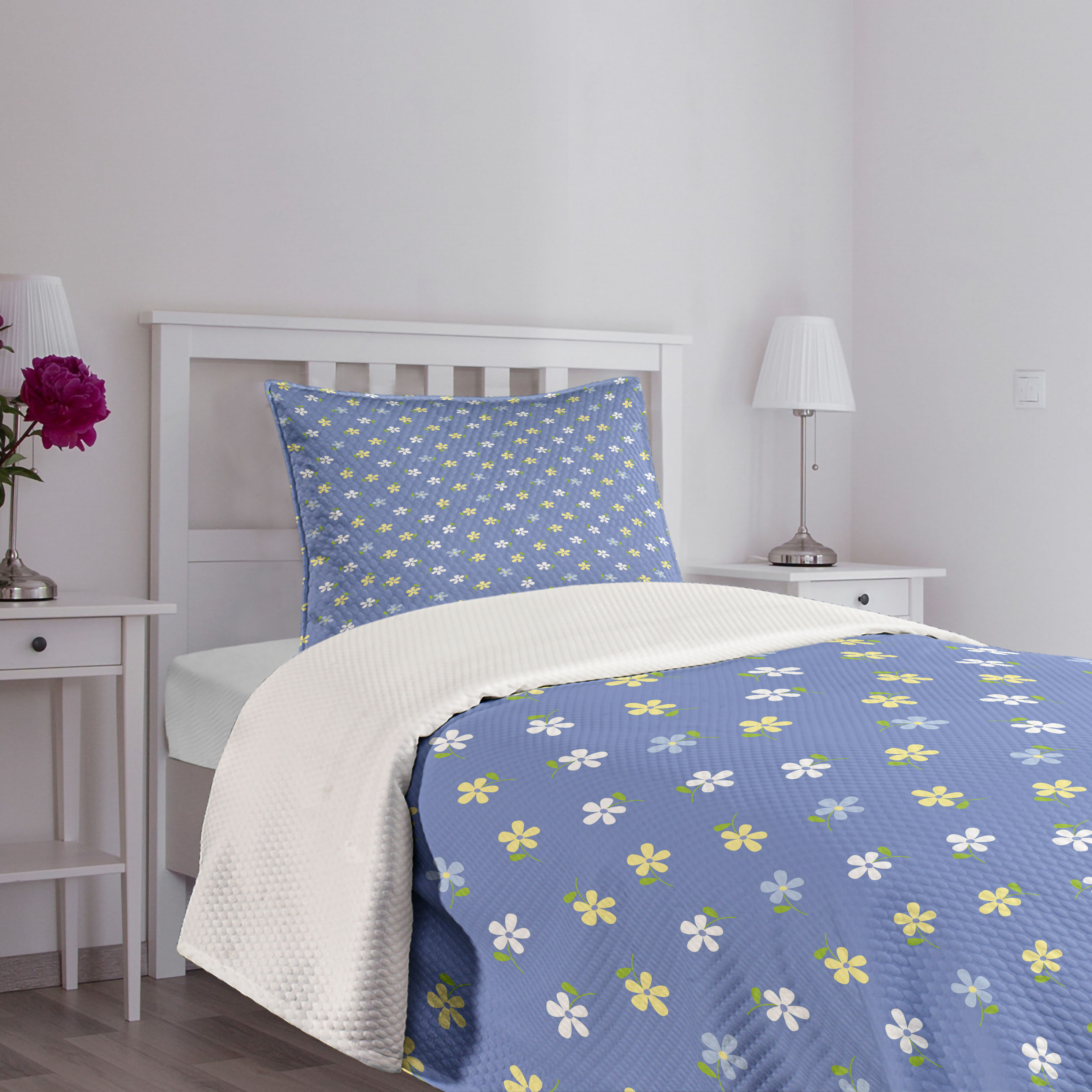 Ambesonne Floral Bedspread Set Small Spring Daisies Pale Yellow Violet ...