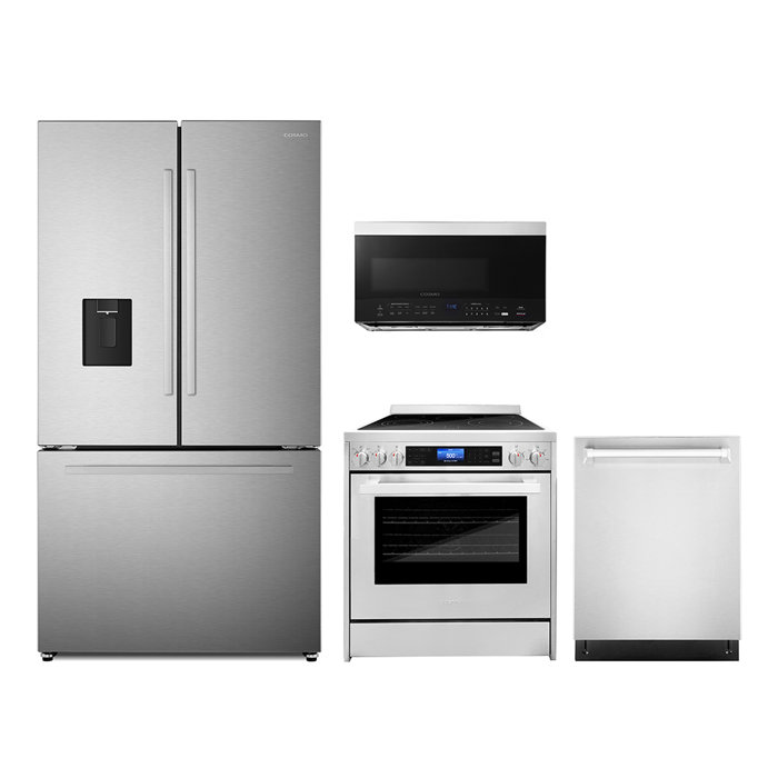 Cosmo 4 Piece Kitchen Appliance Package with French Door Refrigerator ...