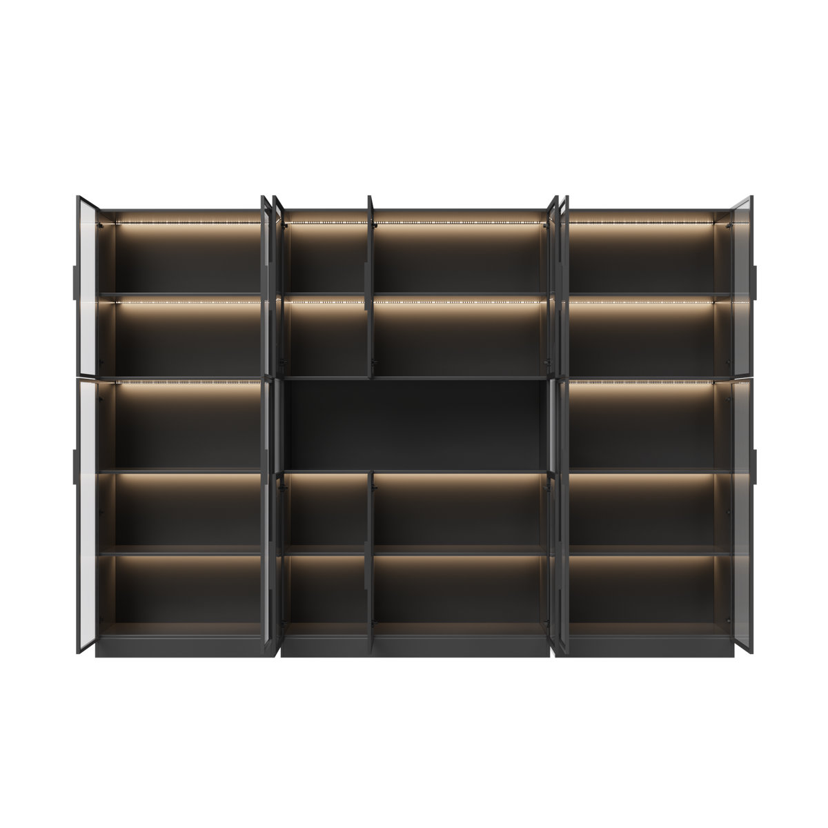 Hokku Designs 110 '' W Black Combination Bookcase With Glass Doors And ...