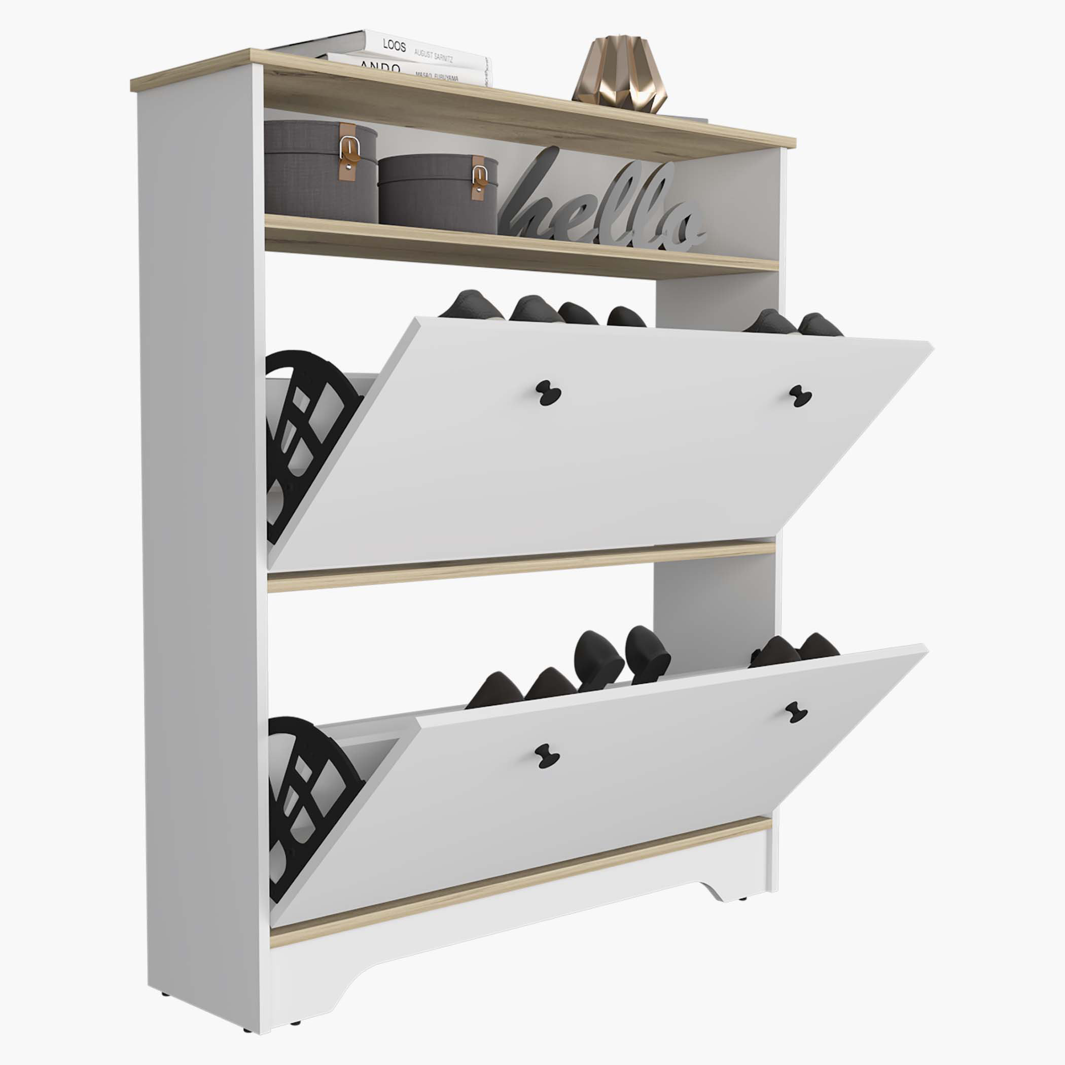 Latitude Run® Shoe Rack Dublin, One Open Shelf, Two Extendable Cabinets ...