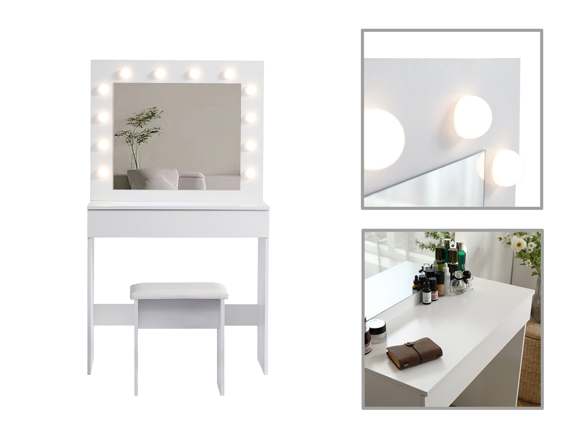 Ebern Designs Vanity Table With 1pc Stool | Wayfair
