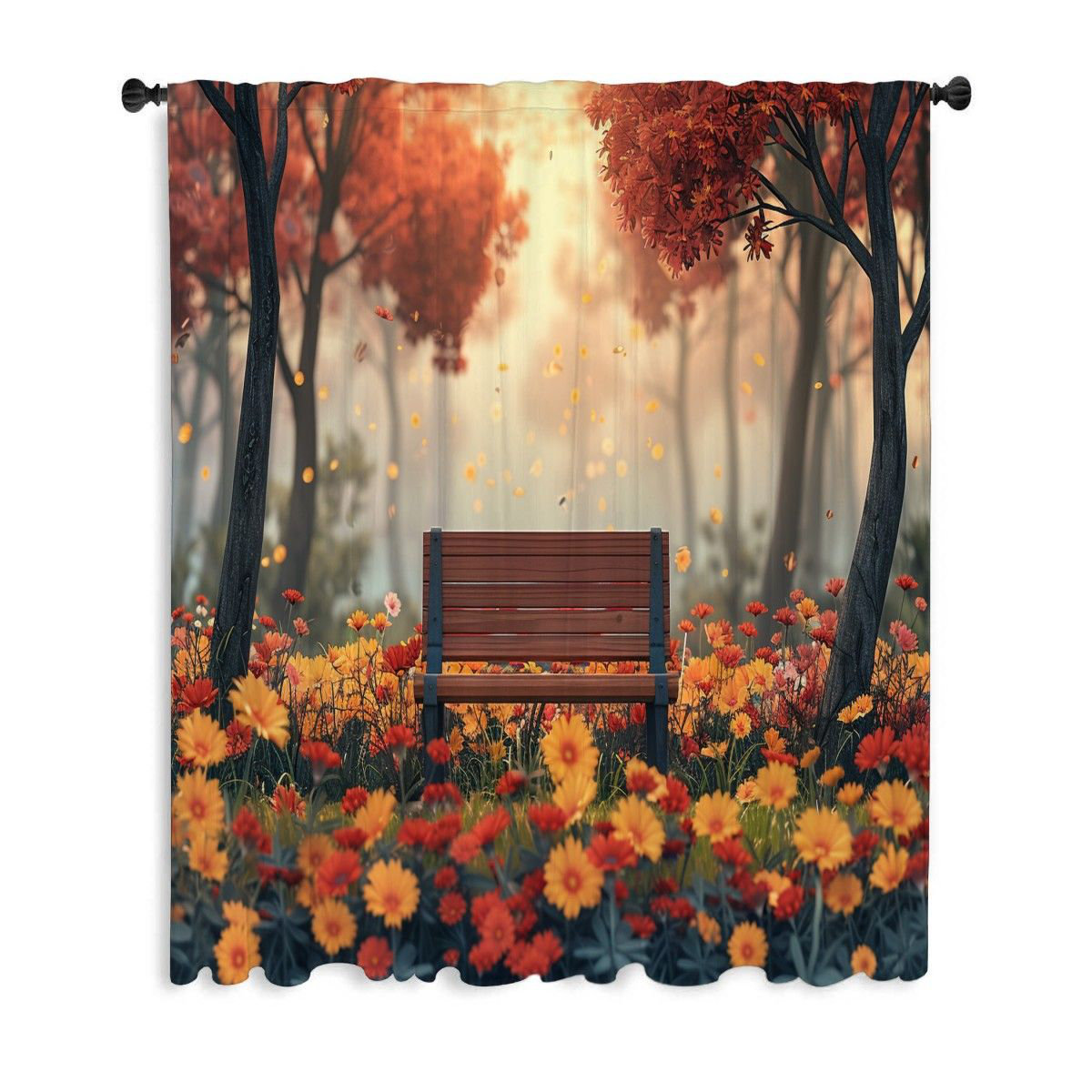 East Urban Home Park bench Window Curtains, Scenery Blockout & Sheer ...