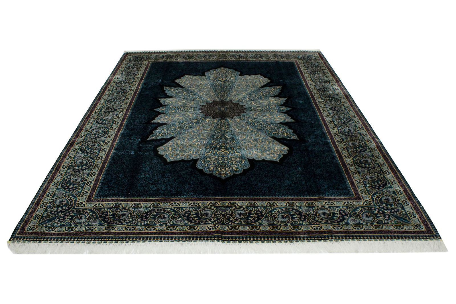 Home and Rugs 7x10 Black and Blue Turkish Silk Rug | Wayfair