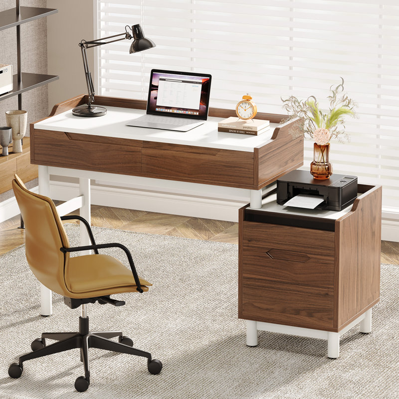 Latitude Run® Reversible Computer Desk With File Drawer Cabinet, Home ...