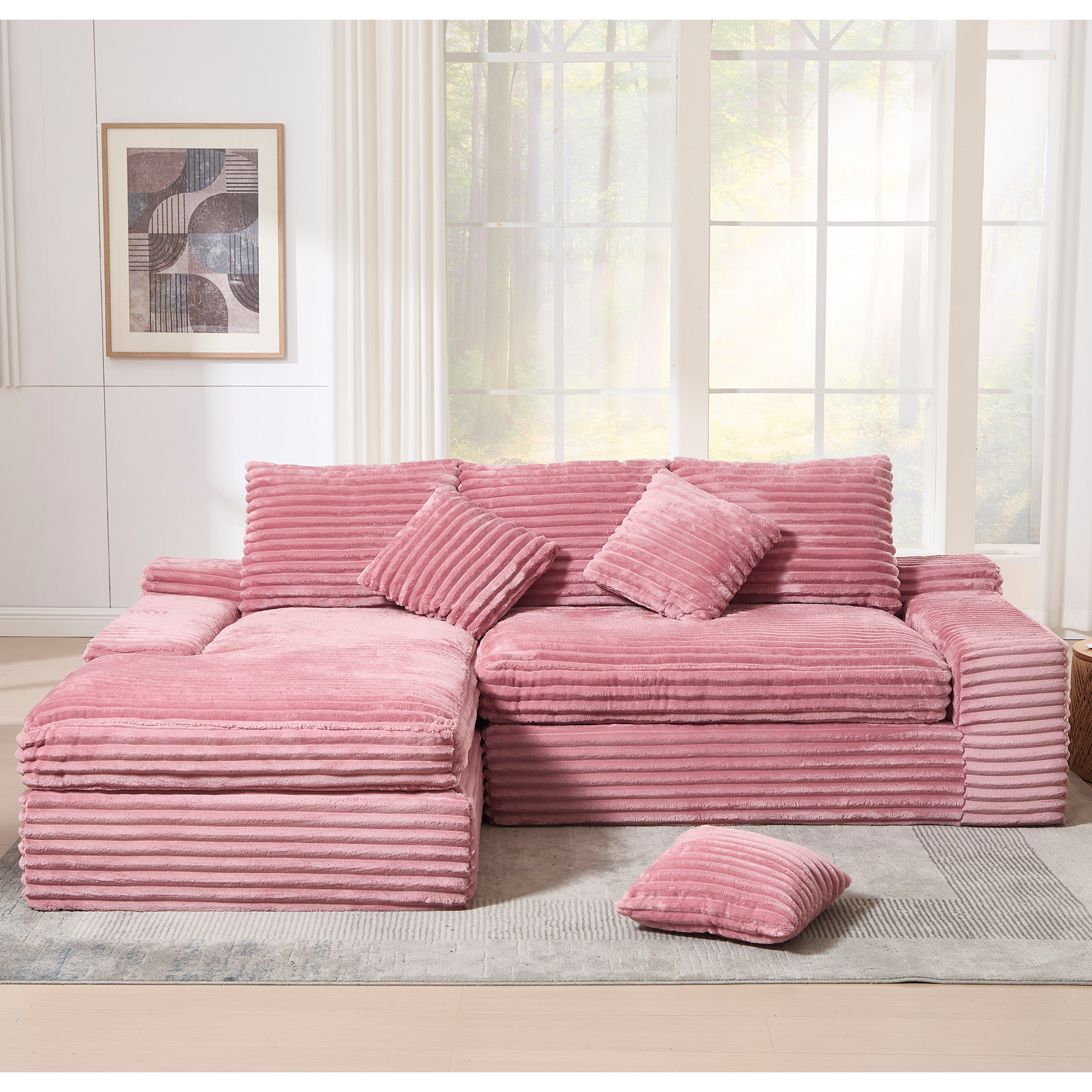 Mercer41 98.82" Upholstered Modular Sofa Corduroy Sofa & Chaise - No ...