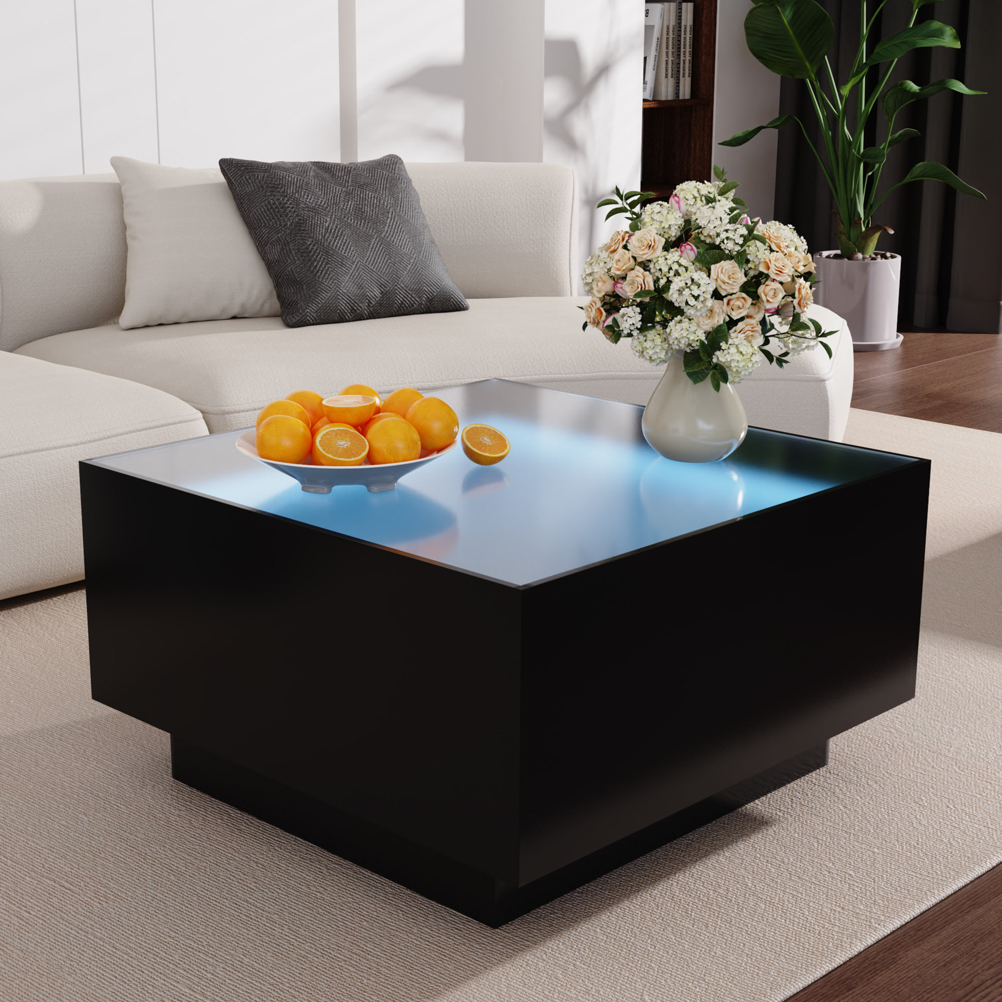 Ivy Bronx Square High Glossy Coffee Table With 16-color Led Strip ...