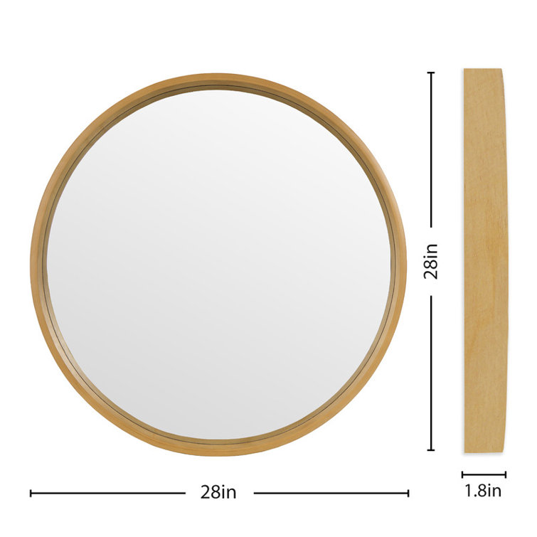 Winston Porter Wood Round Wall Mirror for Bathroom Bedroom Vanity Home ...