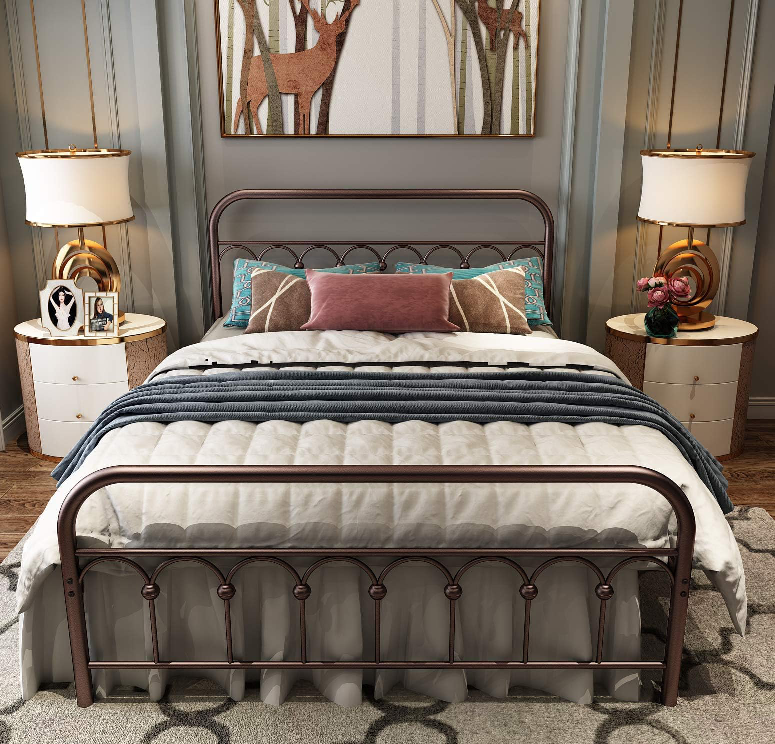 Priyet Metal Headboard Base Wrought Iron Double Bed Frame | Wayfair