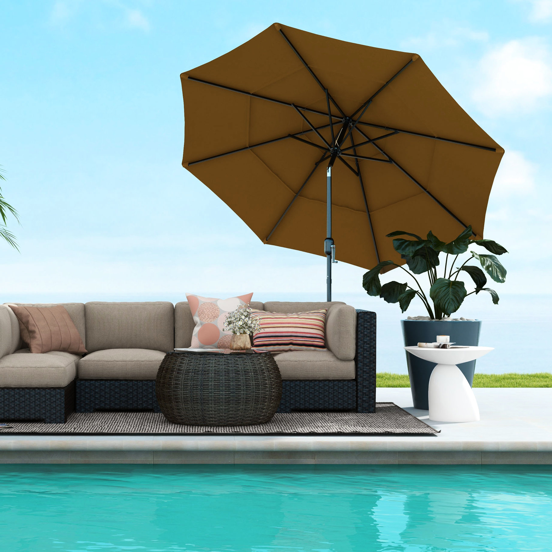 Red Barrel Studio Tan 9Ft 3 Deck Umbrella - With Crank, Push Button ...