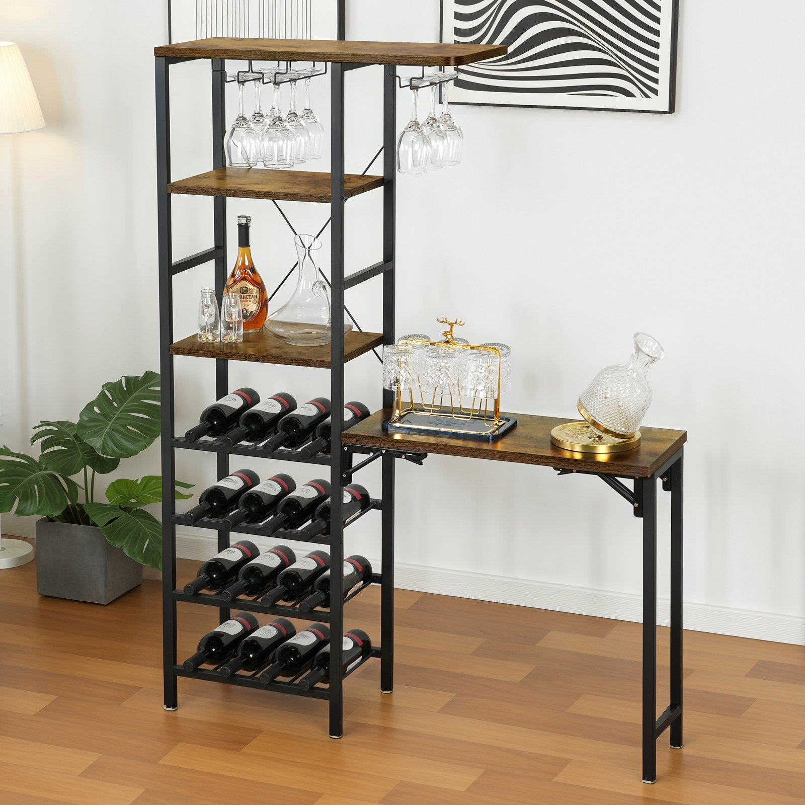 17 Stories Freestanding Wine Bakers Rack With Glass Holder And Wine ...