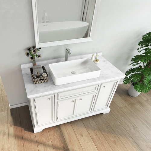 Sinber 24" x 14" x 4.3" White Rectangular Ceramic Countertop Bathroom ...