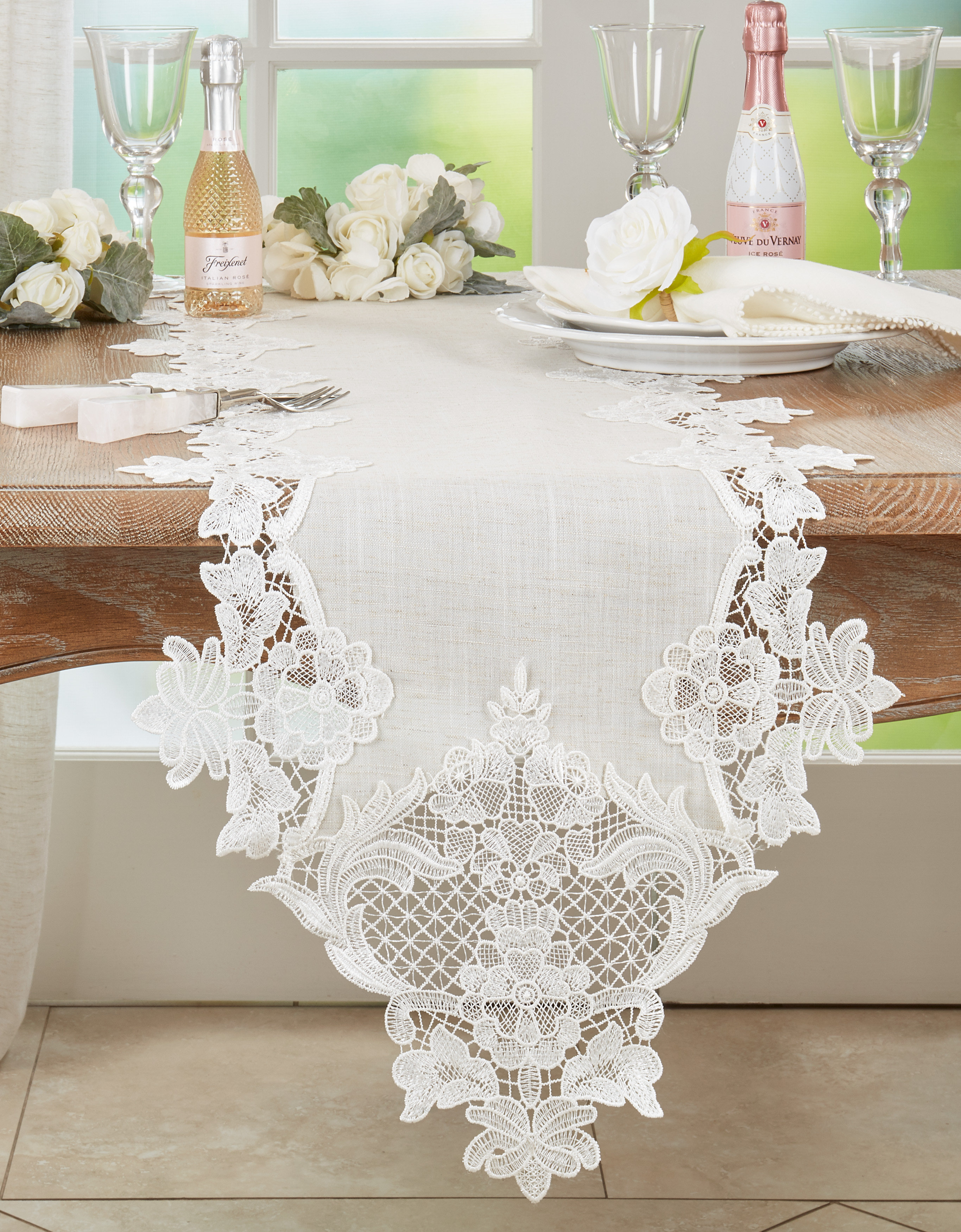 Saro Table Runner With Laced Border | Wayfair