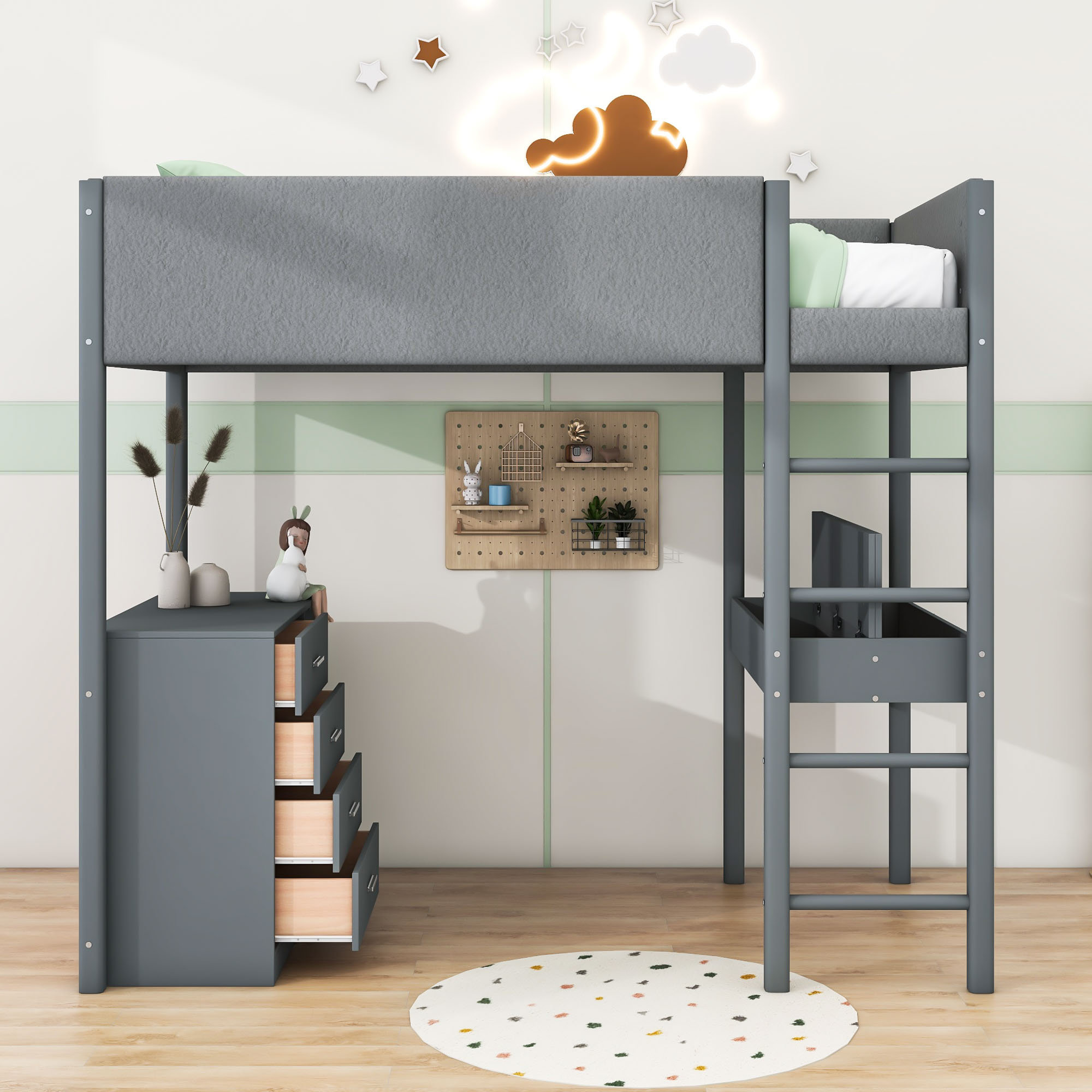 Isabelle & Max™ Annalease Teddy Fleece Upholstered Loft Bed With Desk ...