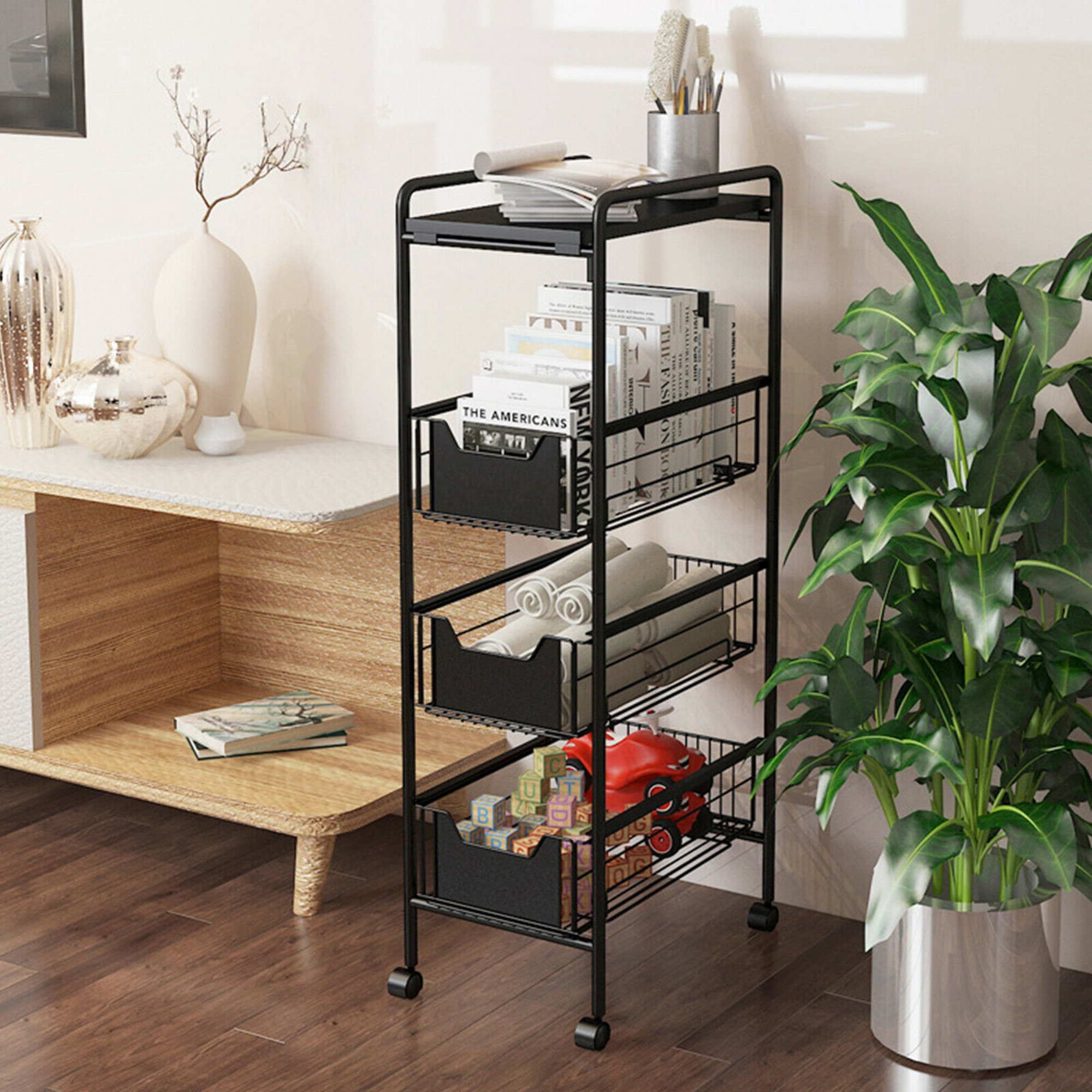 Rebrilliant 4 Tiers Practical Steel Storage Rack With 4 Wheels | Wayfair