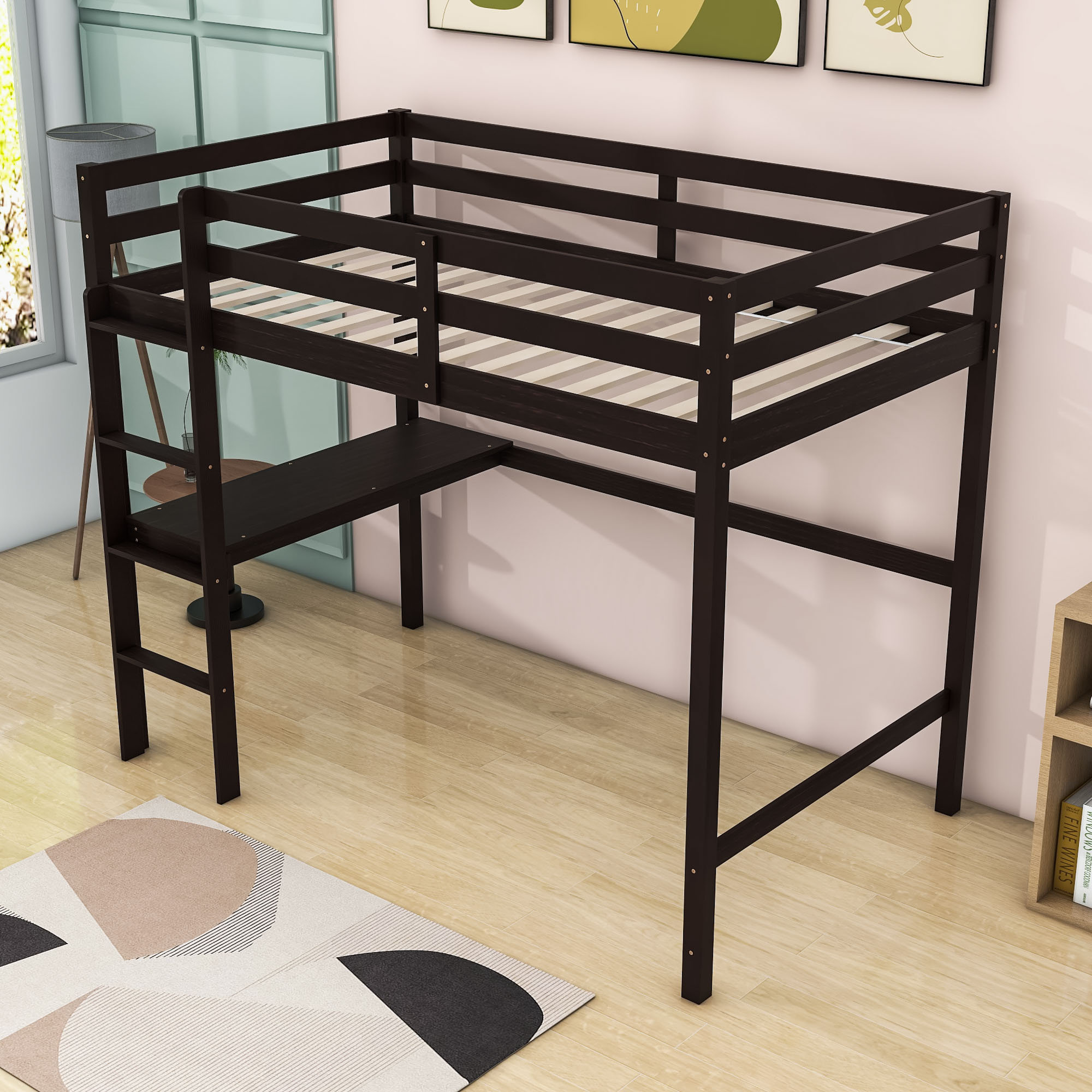 Harriet Bee Kalpesh Twin Loft Bed - Built-In Desk, Safe Ladder | Wayfair