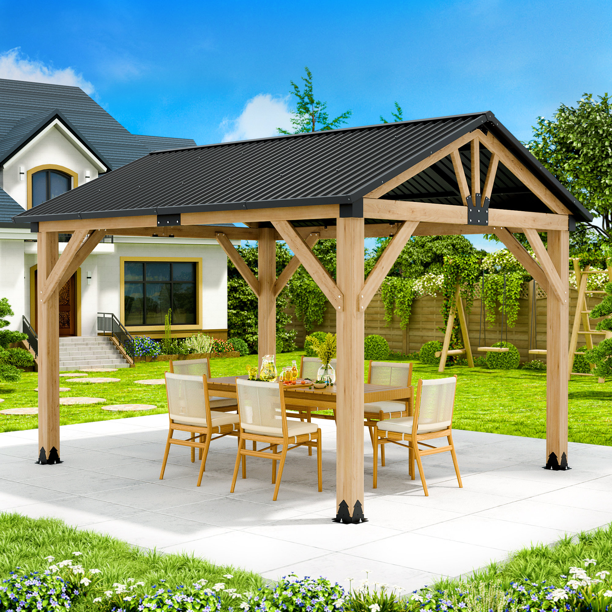 Puppywish 12 Ft. W X 10 Ft. D Solid Wood Gazebo, Outdoor Storage Gazebo ...