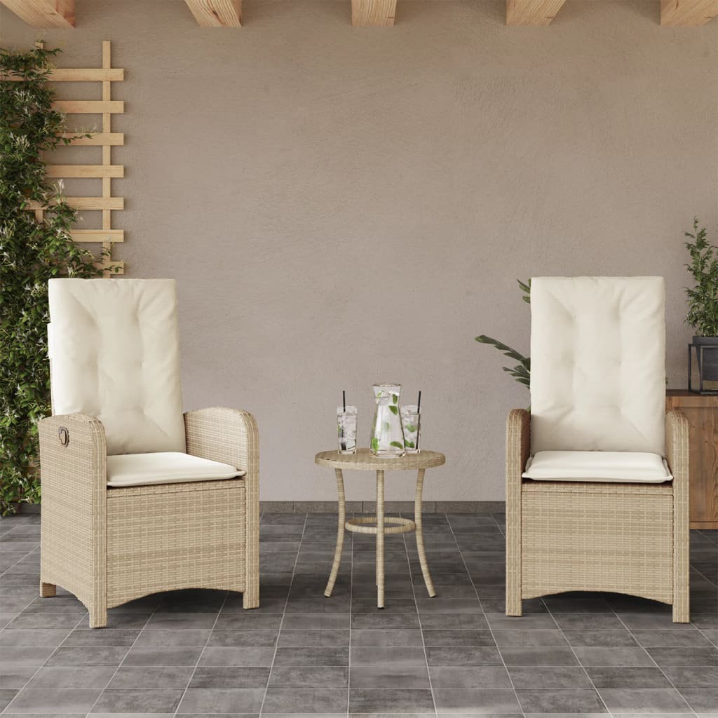 Vidaxl 3 Piece Bistro Set With Cushions Poly Rattan, Round Table | Wayfair
