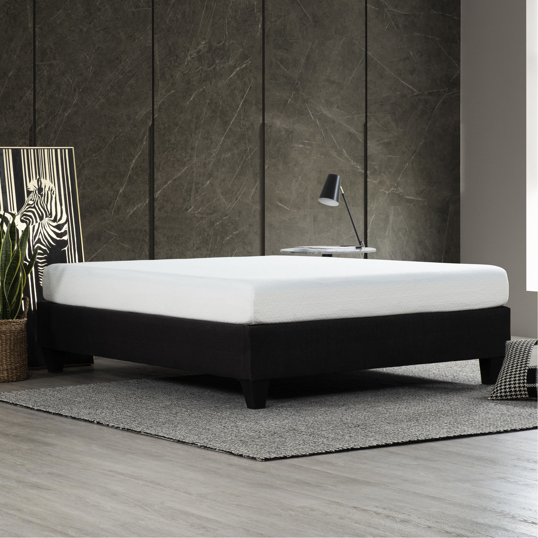 Latitude Run® Dark Grey Upholstered King Platform Bed, Modern Solid ...