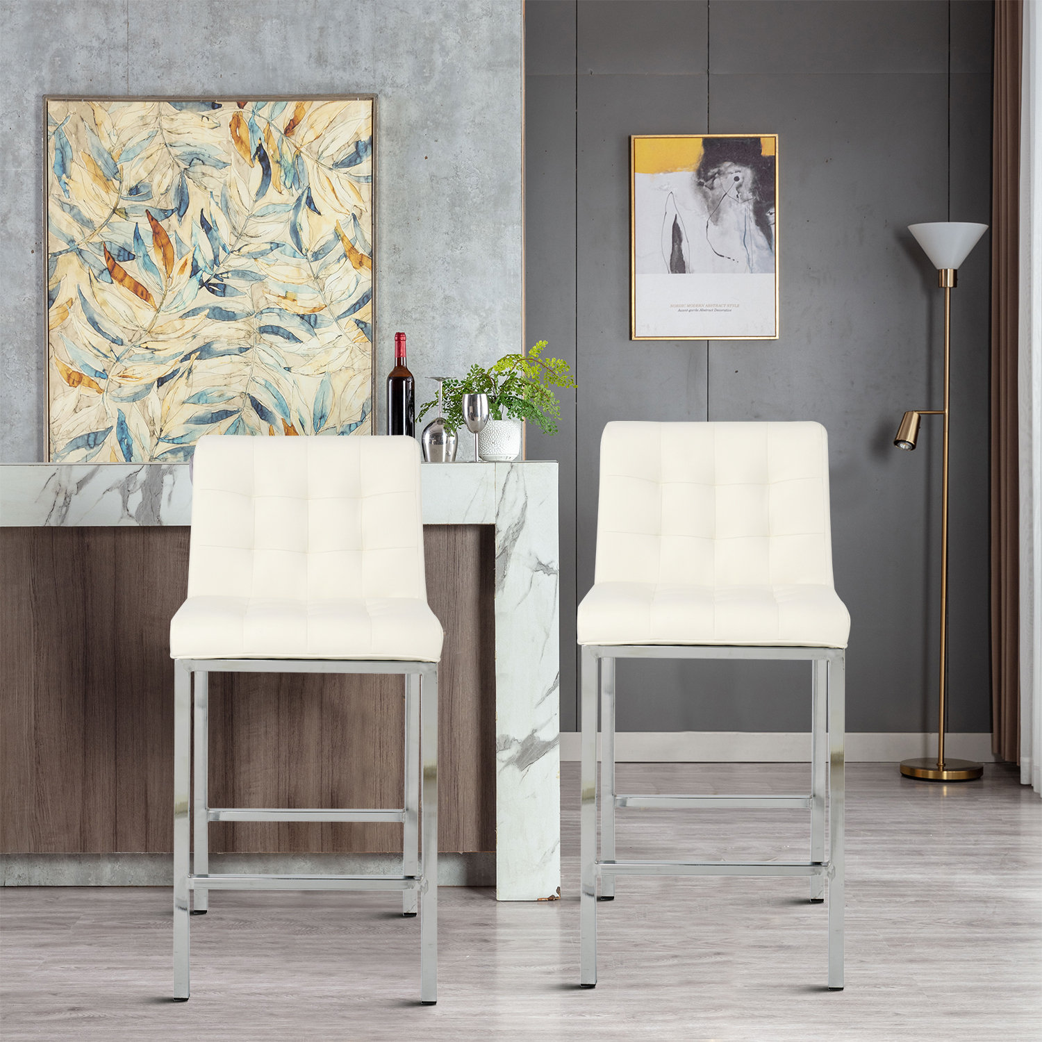 Ivy Bronx Khaleelah PU Upholstered Counter Bar Stools - 2 Piece | Wayfair