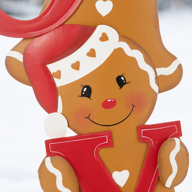 The Holiday Aisle® 46.75"H Metal Christmas JOY Gingerbread Man Yard ...