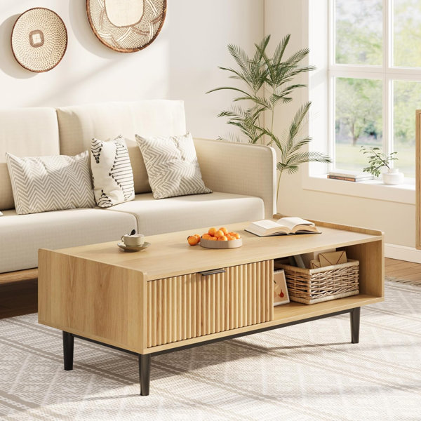 Latitude Run® Center Table Fluted Coffee Table With Drawer 42.5" Mid ...