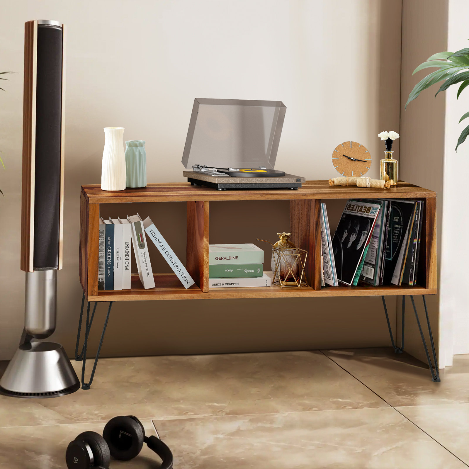 Millwood Pines Danrelax Walnut Vinyl Record Player Stand With ...