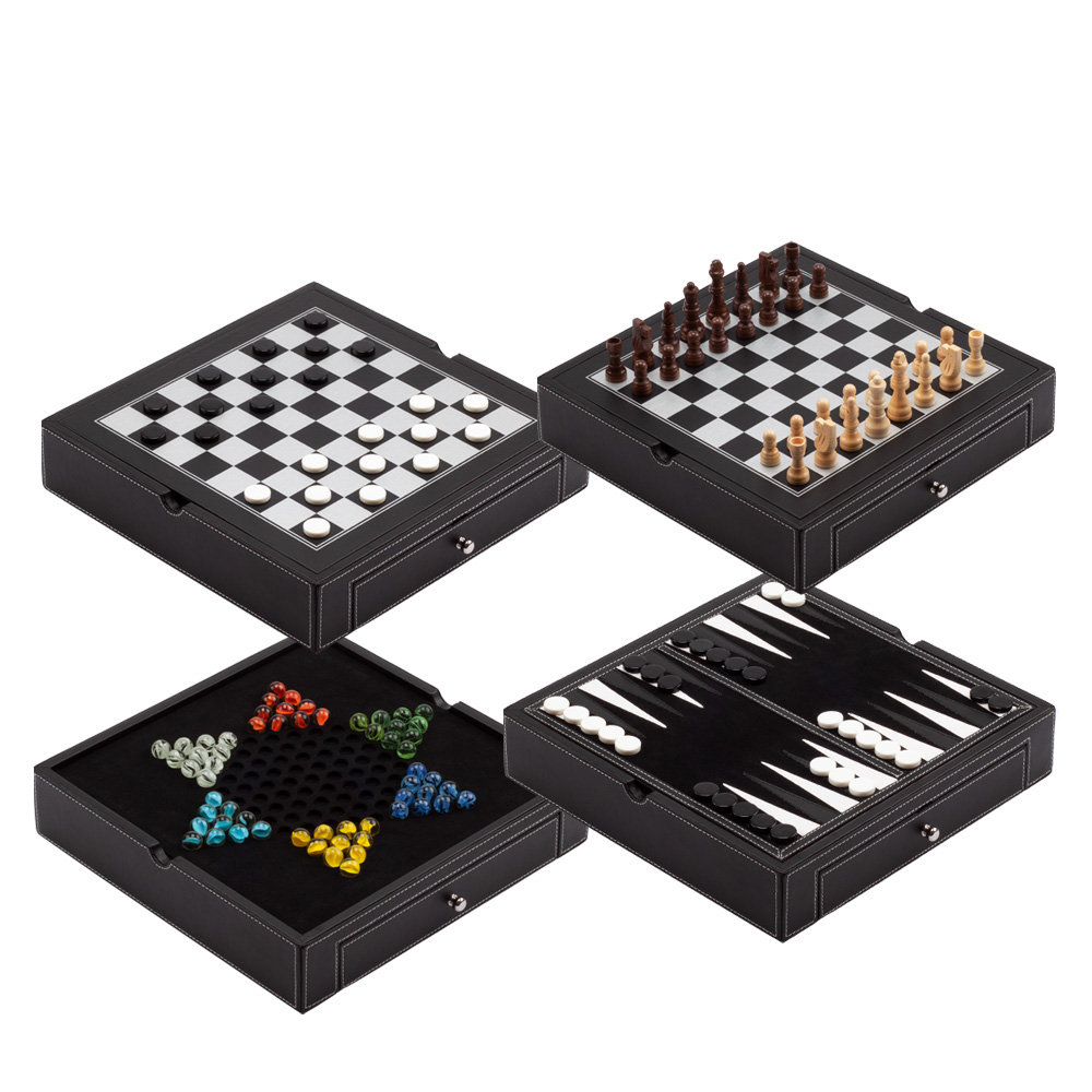 GSE Games & Sports Expert 5-in-1 Leather Chess, Checker & Backgammon ...